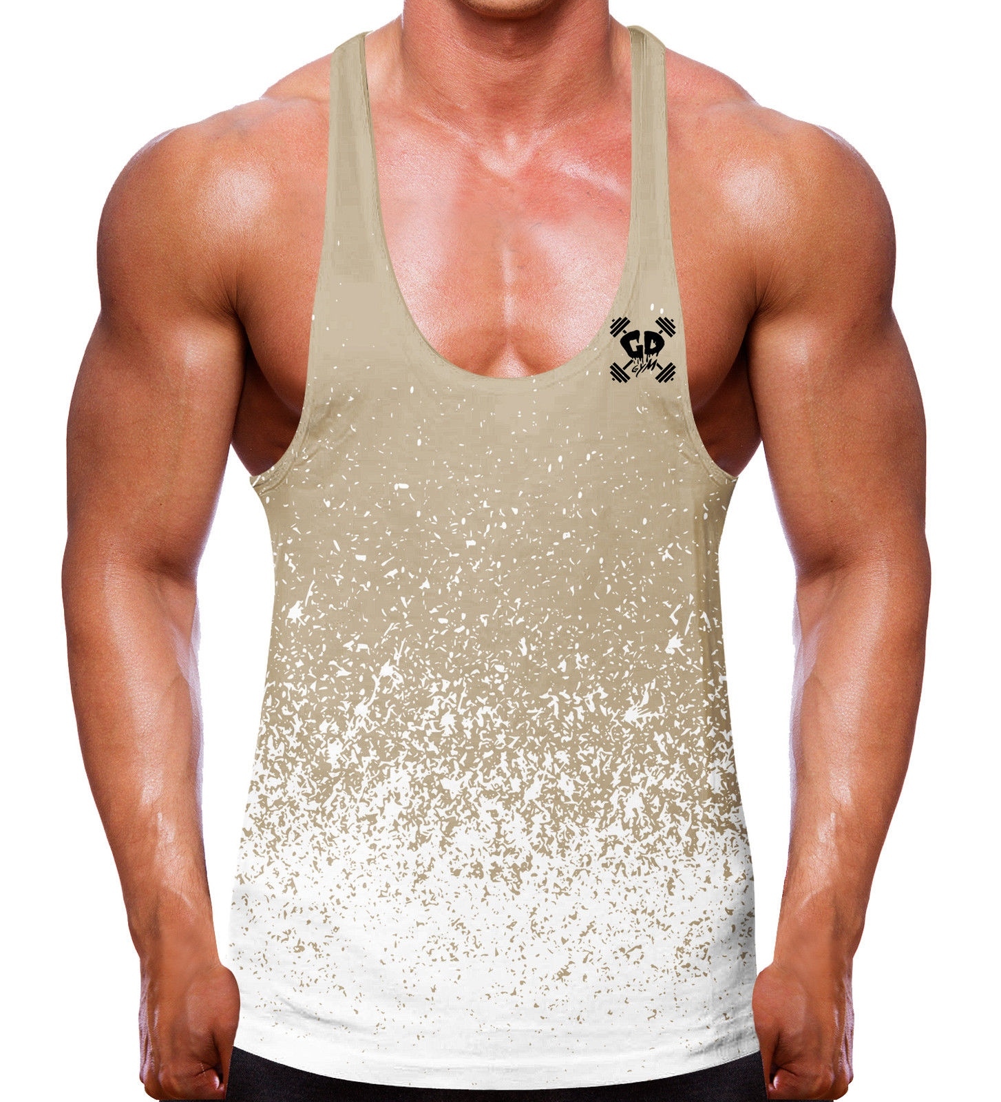 Gradient Speckled Sand White Stringer Vest Bodybuilding Khaki Workout ...