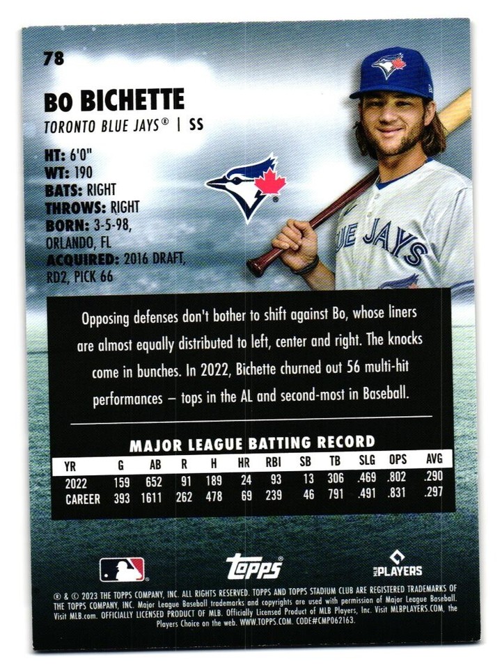 2023 Stadium Club #78 Bo Bichette Black Foil | eBay