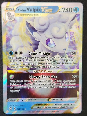 Alolan Vulpix VSTAR 034/195 SWSH Silver Tempest Ultra Rare Holo Pokémon ...