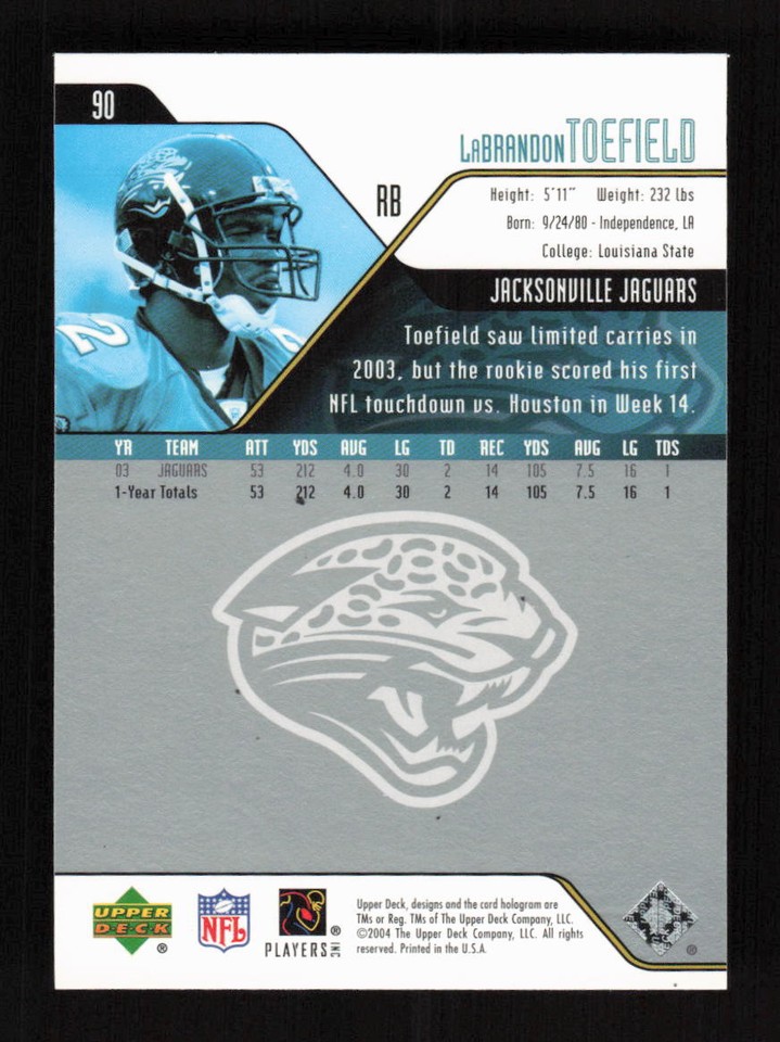 2004 Upper Deck LaBrandon Toefield #90 | eBay