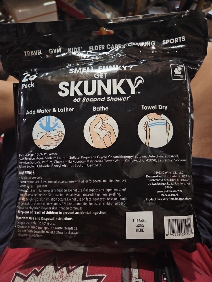 Skunky No Rinse Bathing Wipes, Cleans Without a Shower, Fast & Easy, 25 ...