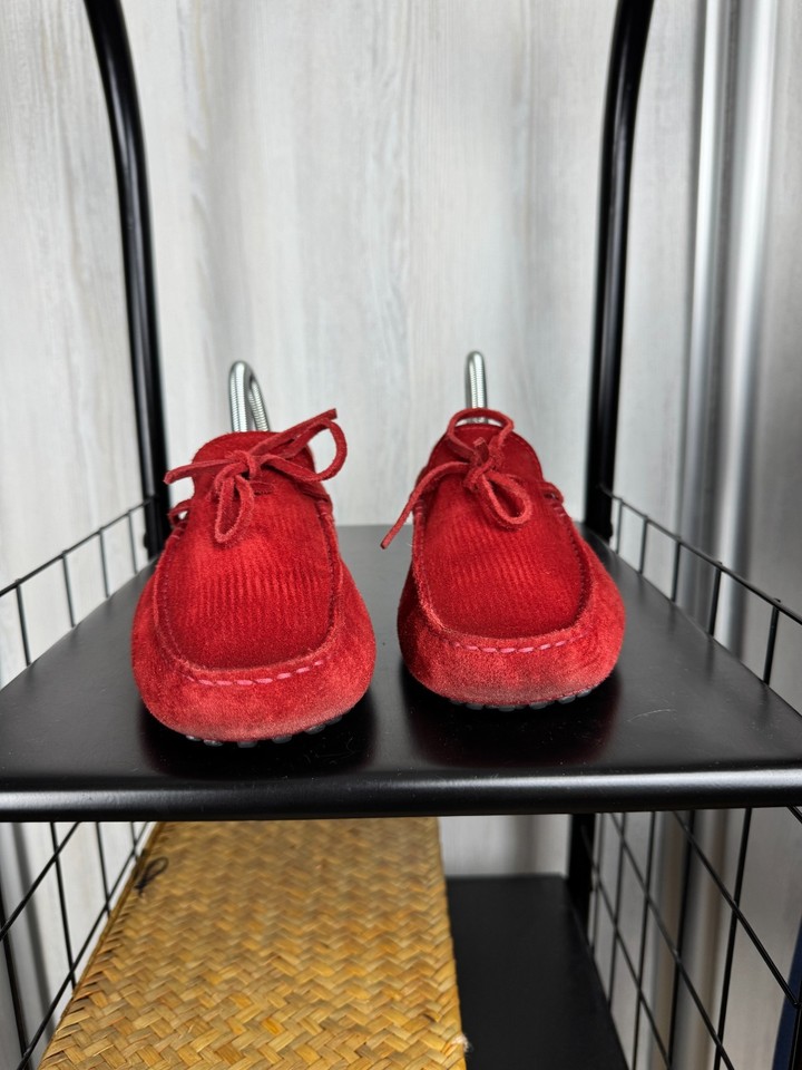 Tod’s Ferrari Red suede slip on driver loafers shoes | eBay