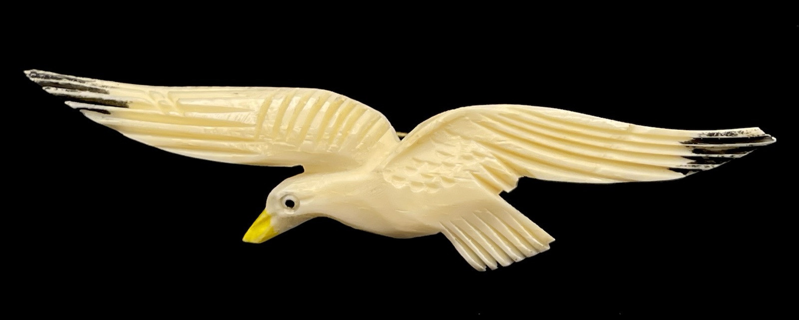 Antique Hand Carved Bovine Bone Flying Seagull Brooch… - Gem