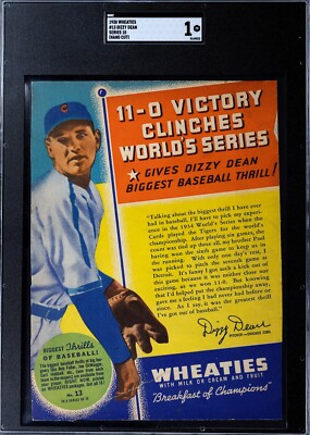1938 Wheaties Series #13 Dizzy Dean #13 SGC 1 *Series 10* Chicaco Cubs ...