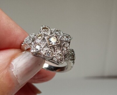 NIB City Rox Silver Tone Genuine Cubic Zirconia Cocktail Women's Ring ...