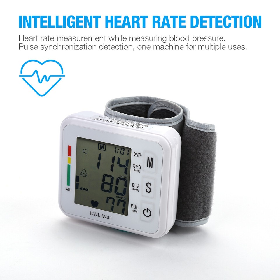 Wrist High Blood Pressure Monitor BP Cuff Machine Heart Rate Gauge Kit ...