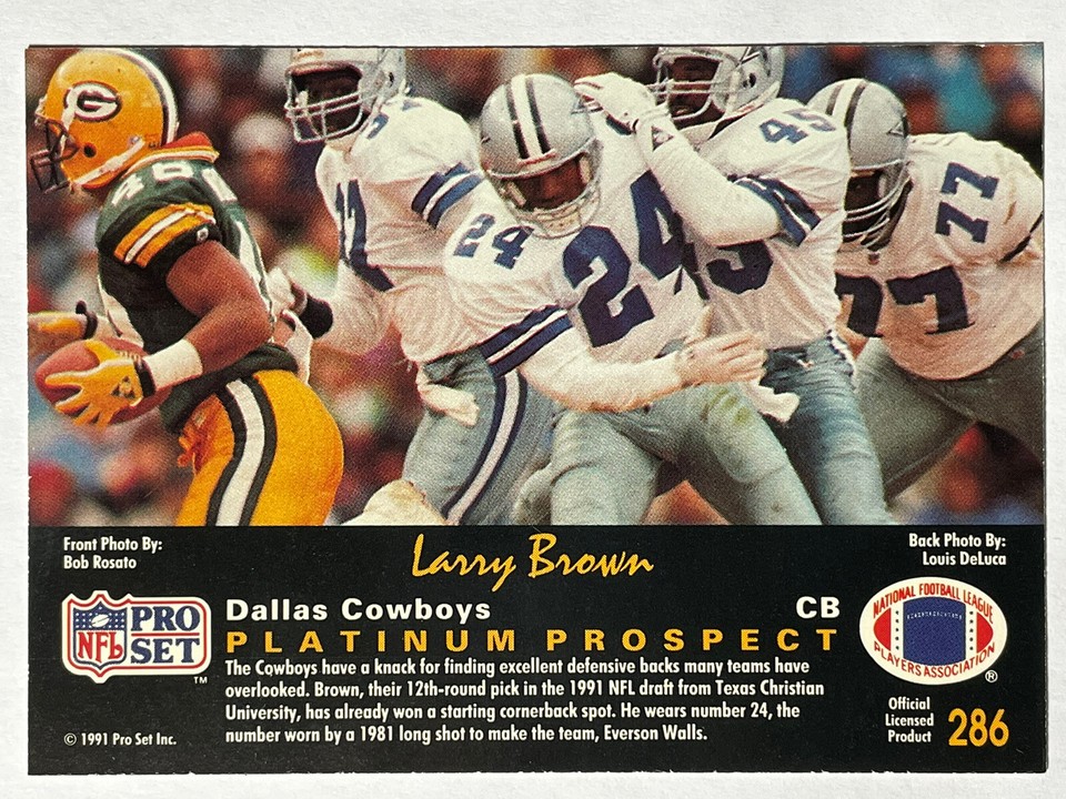 ROOKIE CARD LARRY BROWN Dallas Cowboys 1991 Pro Set Platinum Football ...