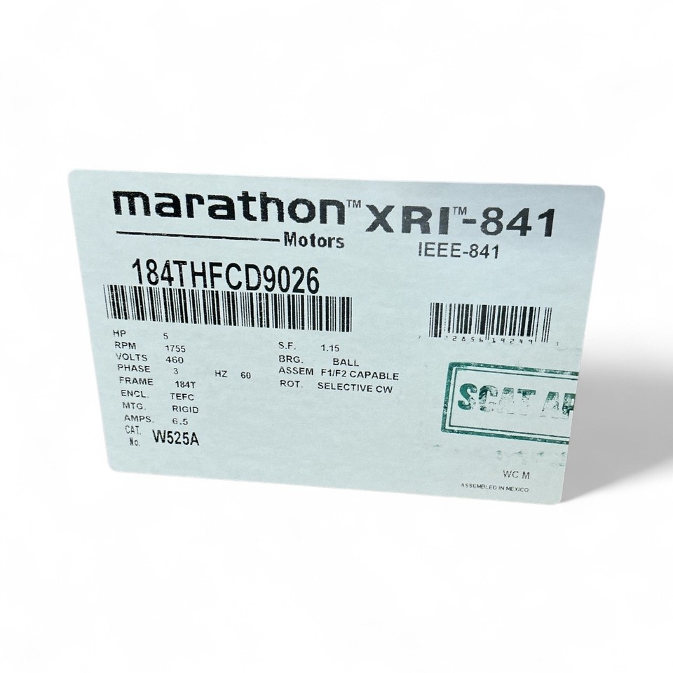 Marathon XRI-841 184THFCD9026 5HP 460V 3PH 184T TEFC Severe Duty ...