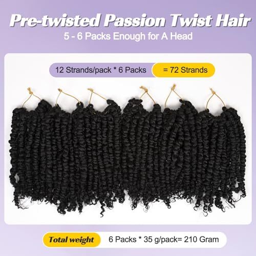 Passion Twist Hair 8 Inch Water Wave Crochet Hair 8 Inch (Pack of 6) 1B ...