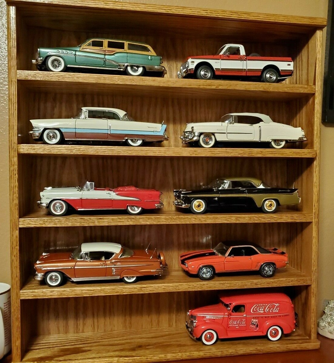 solid oak 1/24th 10 car display case shelf rack showcase nascar diecast ...
