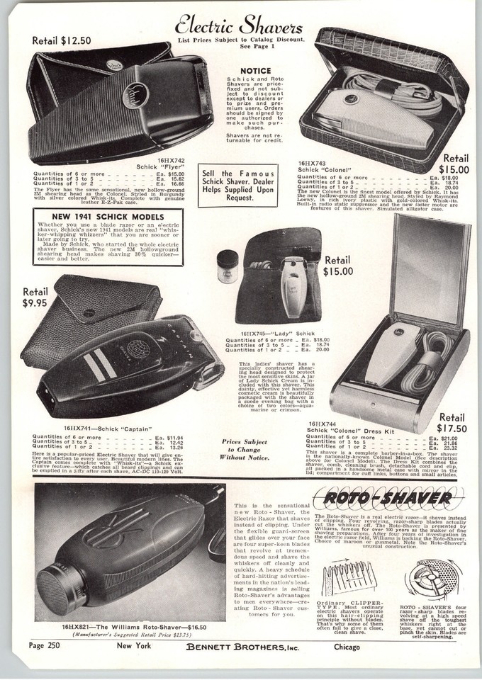 1941 PAPER AD Rolls Safety Razor Shaving Blades Electric Schick Roto ...