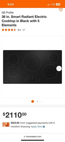 GE JP3036DLBB Smooth Surface Radiant 5 Element Black 36" Electric ...