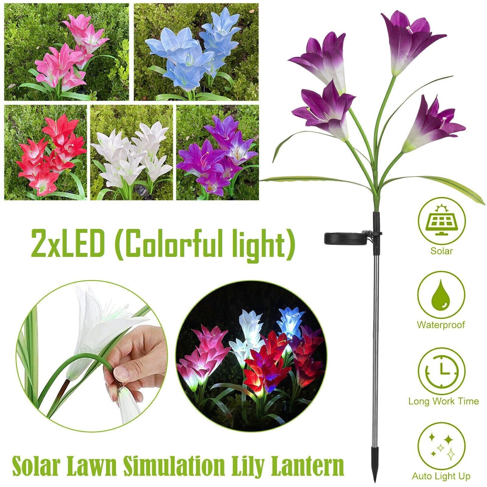 SALE - Solar 4 LED Color Light Lily Flower Garden Stake Outdoor Lamp ...