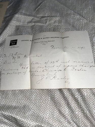 Antique 1898 Letter on Bond Payment Receipt Chicago Burlington & Quincy ...