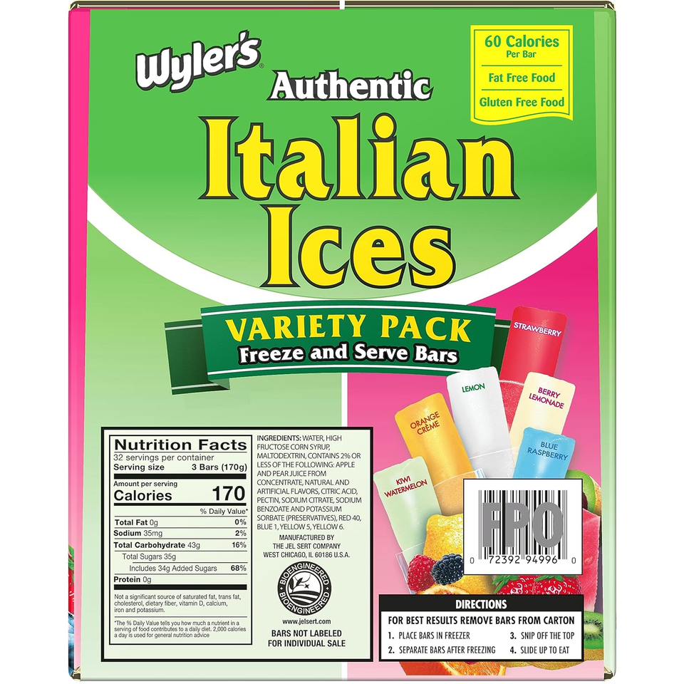 Wyler'S Authentic Italian Ice, Fat Free Freezer Bars, Assorted Flavors ...
