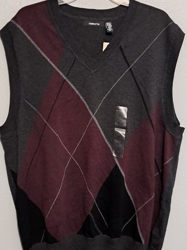 Claiborne Mens Sweater Vest 2XLT Gray Burgundy V- Neck Pullover ...