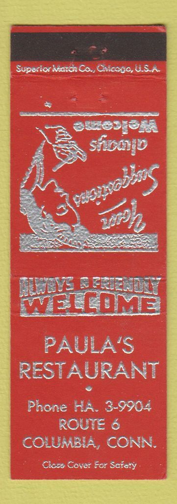 Matchbook Cover - Paula's Restaurant Columbia CT | eBay