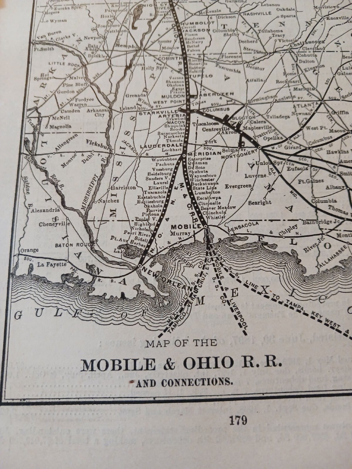 ☆1898 Train Map MOBILE & OHIO RAILROAD E. Cairo Columbus KY Muldon ...