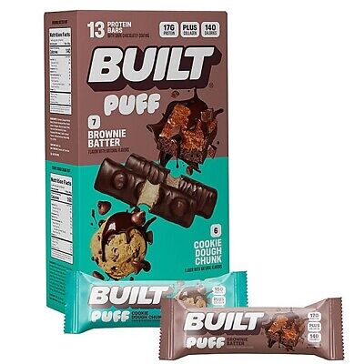BUILT PUFF Protein Bars Cookie Dough Chunk and Brownie Batter, 13 Bars ...