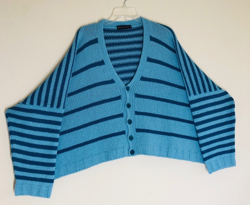 SHIRIN GUILD O/S Silk Cotton Blues Iconic Boxy Cardigan Lagenlook Art ...