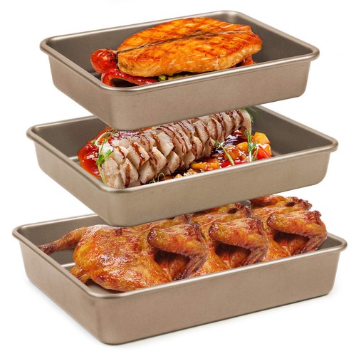SuperMa 3 Pack Deep Baking Pans Set Nonstick Rectangular Cookie Sheets ...