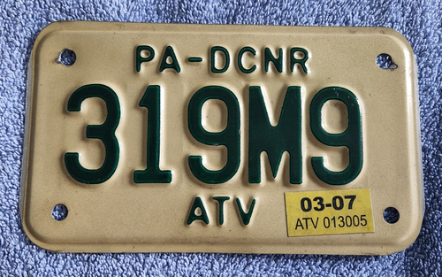 Pennsylvania ATV DCNR License Plate — 319M9 — 2007