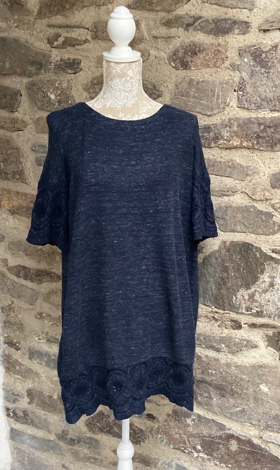 Pretty White Stuff ladies dress size 16 blue linen mix jumper dress ...
