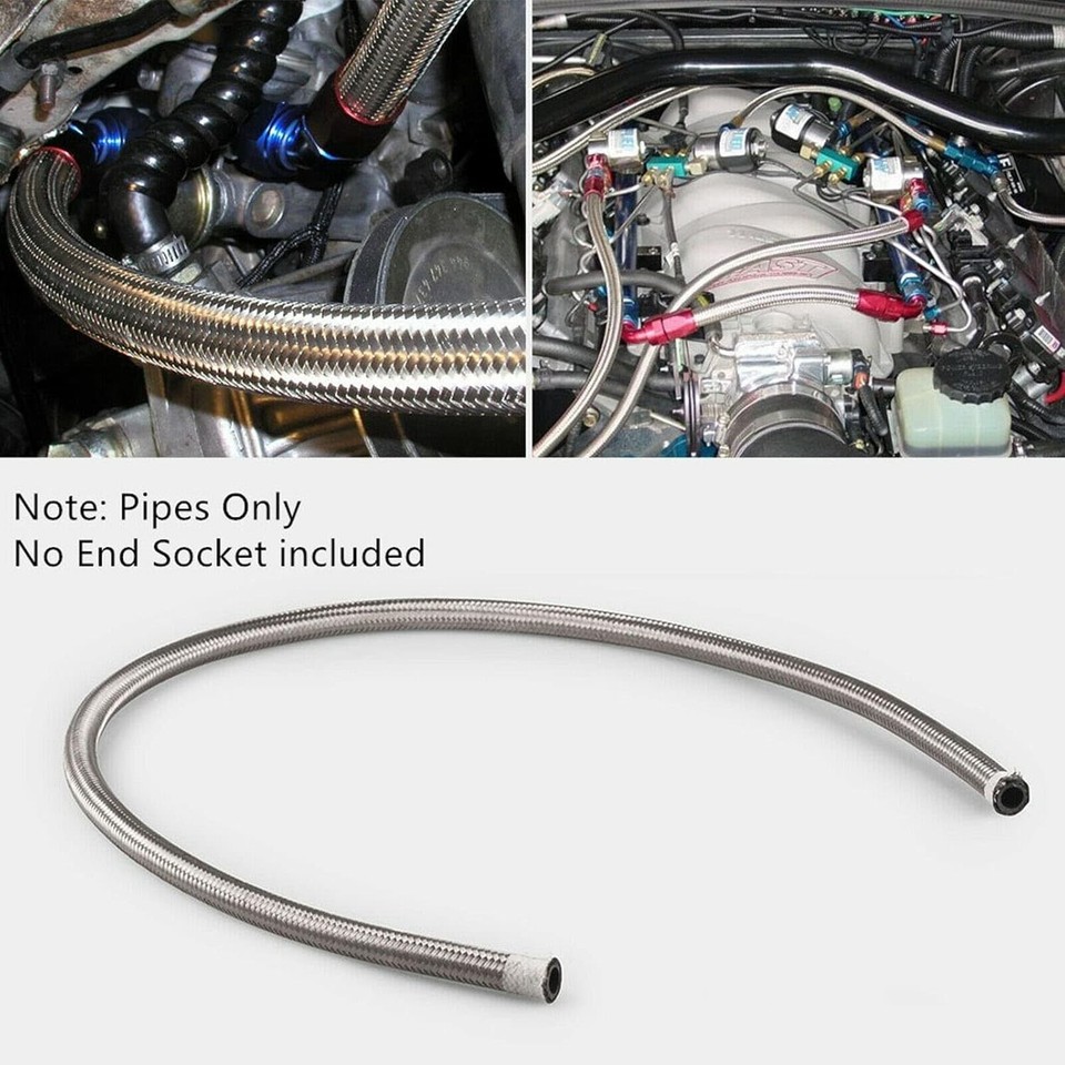 6AN 5-foot stainless steel nylon braided fuel hose, silver | eBay