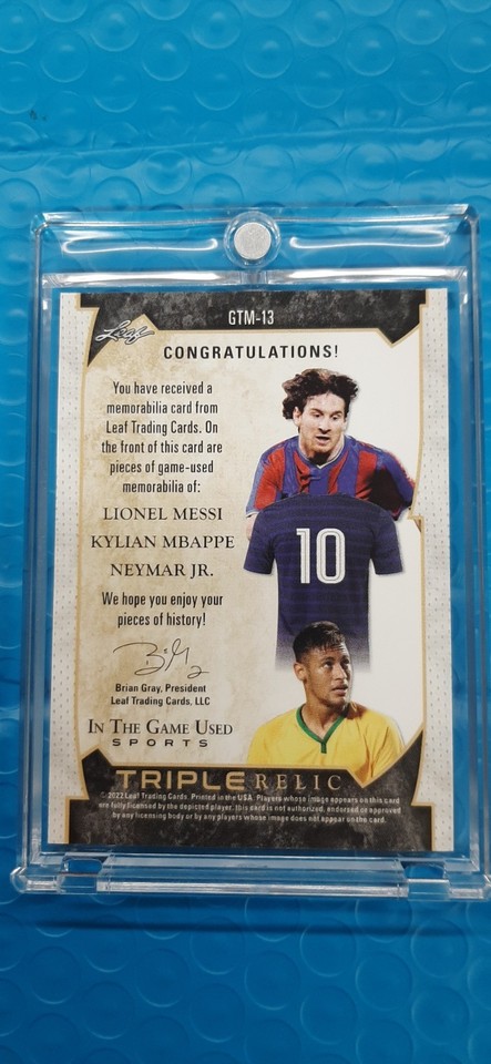2022 Leaf In The Game Used Sports Messi Mbappe Neymar Jr Triple Relic ...