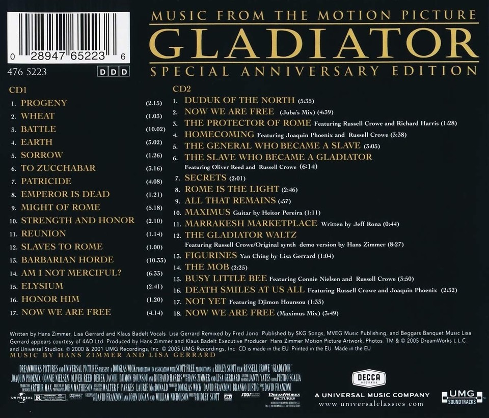 GLADIATOR - ORIGINAL SOUNDTRACK - SCORE - 2-CD SET - BRAND NEW - FREE ...