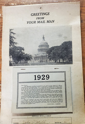 Calendar, 1929, Complete, Mail Man, Capitol, Mail Carrier Gift, USPS | eBay