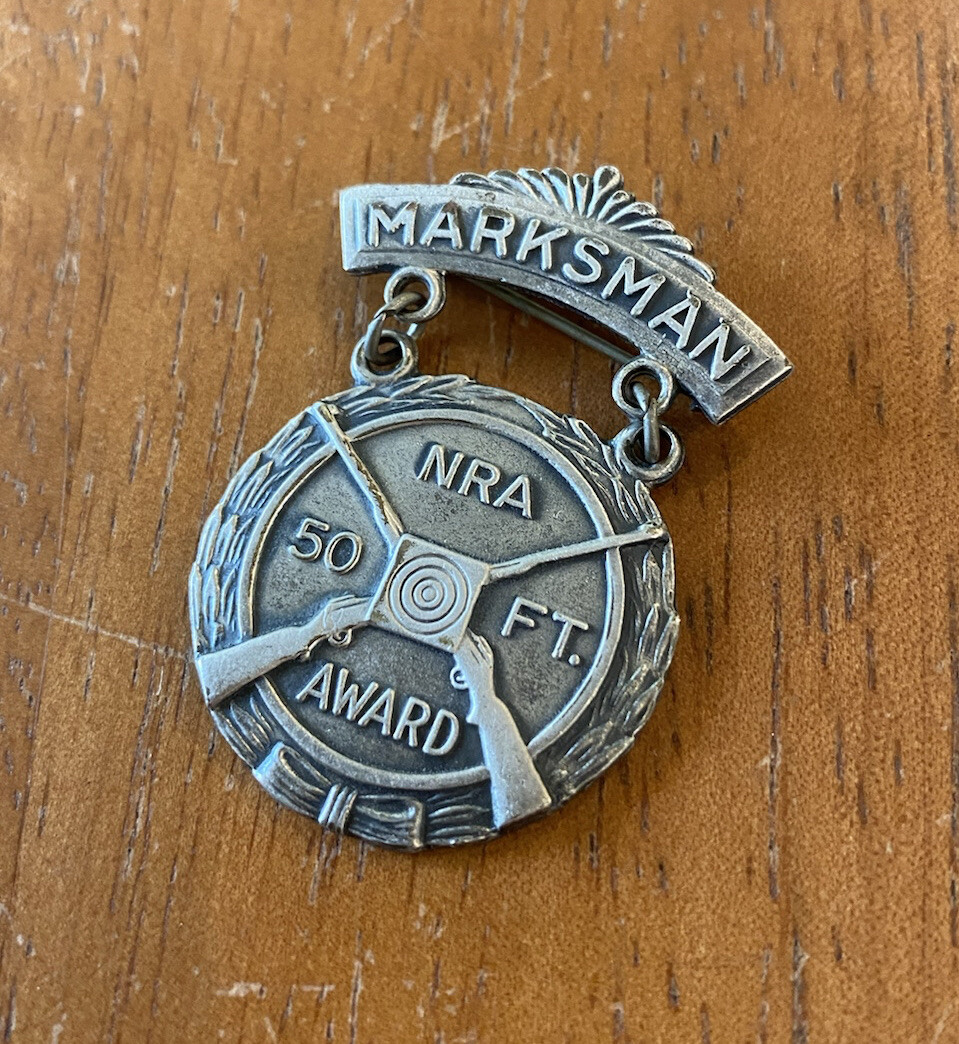Vintage Rifle NRA MARKSMAN 50 Ft Award Medal Pin 1 1/4" x 2 ...