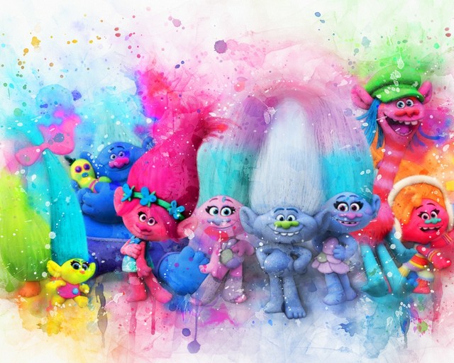 TROLLS , POPPY & BRANCH, CREEK, GUY DIAMOND, BIGGIE, WATERCOLOR 8 x 10 ...