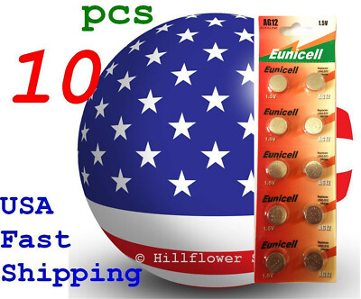 10 pcs AG12 LR43 LR1142 G12 386A 301 186 Card 1.5V 0% Hg Alkaline ...