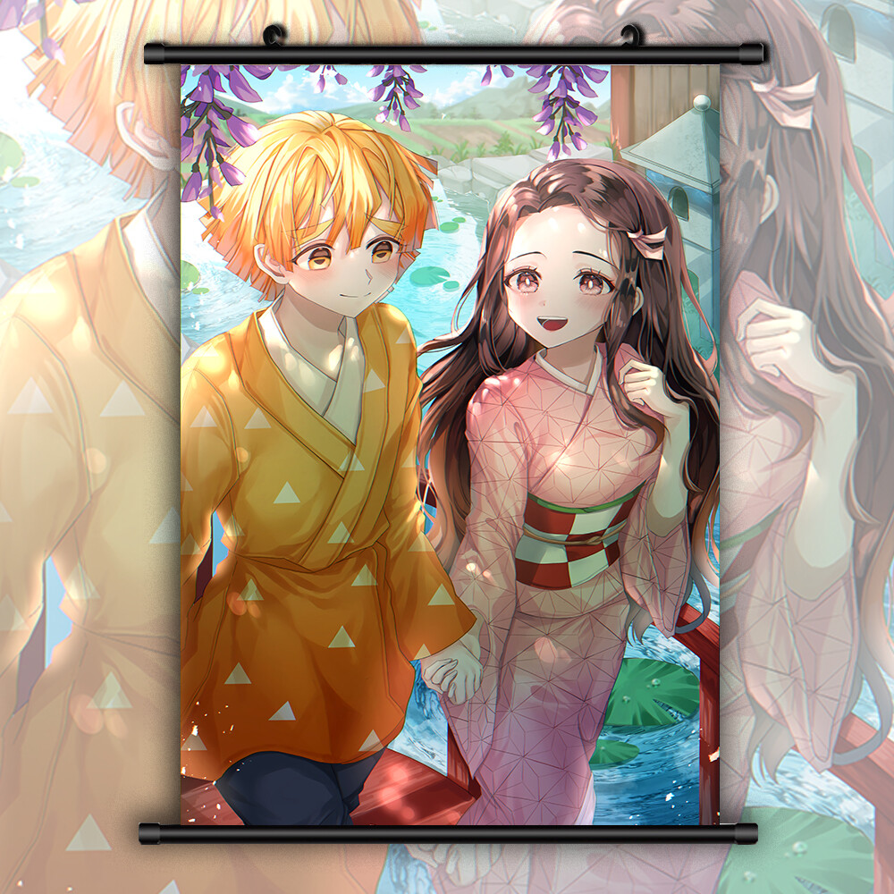 Demon Slayer Nezuko Zenitsu Banner Canva Wall Poster Scroll Room Decor ...