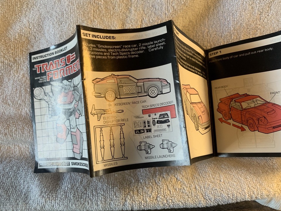 Hasbro Transformers G1 Original Instruction Booklet Autobot Smokescreen ...