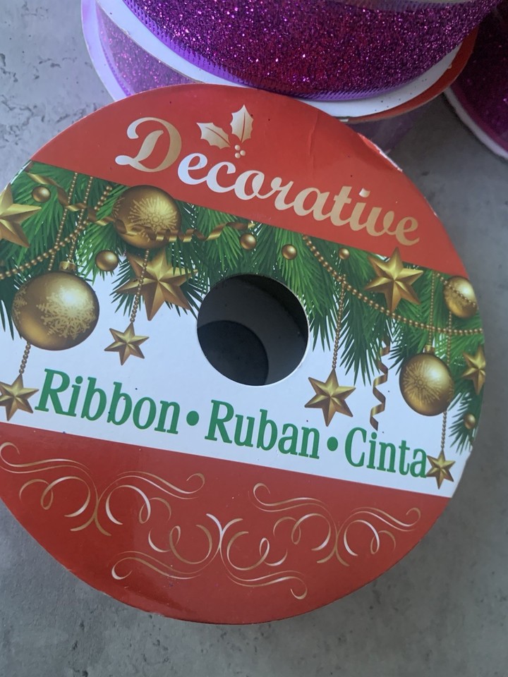 6 Glitter Ribbon Rolls Joblot Pink Purple Arts and Crafts Hamper Shop ...