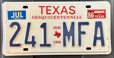 Texas 1986 SESQUICENTENNIAL License Plate 241-MFA | eBay