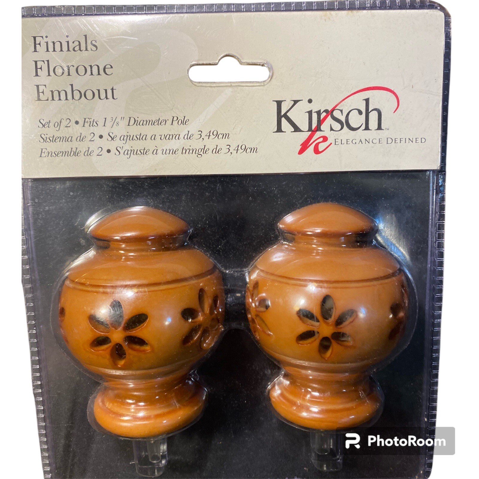 NEW One Pair 2 piece Kirsch Elegance Finials 5628G.086 WARM OAK Fits 1 ...