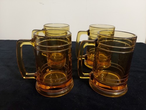 Vintage Hazel Atlas Honey Gold Amber Glass Beer Mugs Heavy 5.5" Tall | eBay