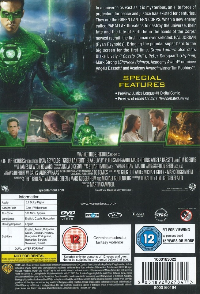 Green Lantern (2011) DVD, Ryan Reynolds, Blake Lively, Peter Sarsgaard ...