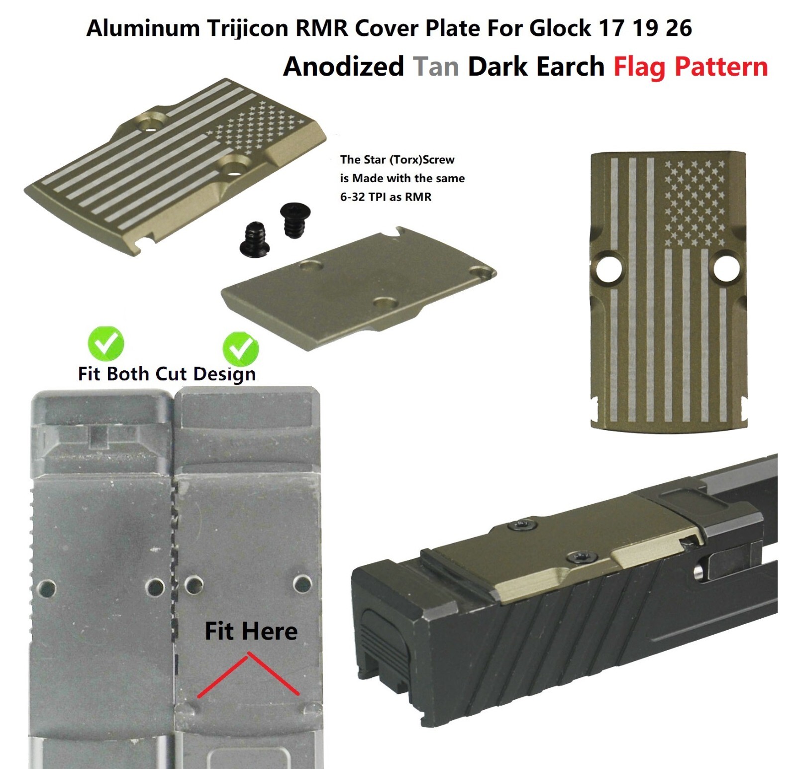 Flag Pattern Tan Dark Earth Trijicon RMR Cover Plate F Glock Red Dot ...