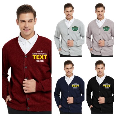 Custom Mens Sweater EMBROIDERY Monogrammed Cardigan Personalized ...