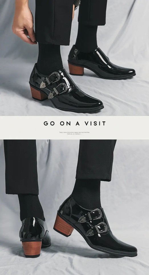 Men's Pointed Toe Block Cuban Heel Buckle wedding Party Formal Dress ...
