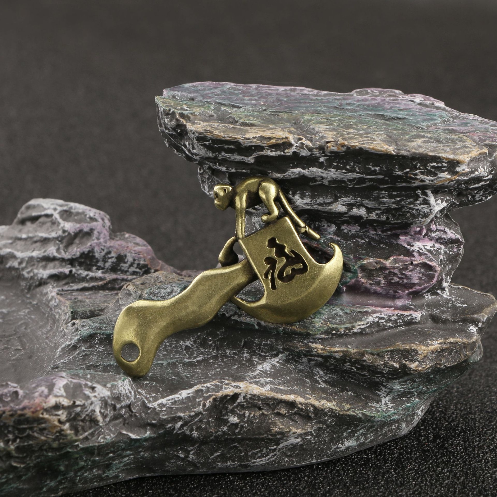 Solid Brass Monkey Axe Keychain Pendant Figurine Small Statue Home ...