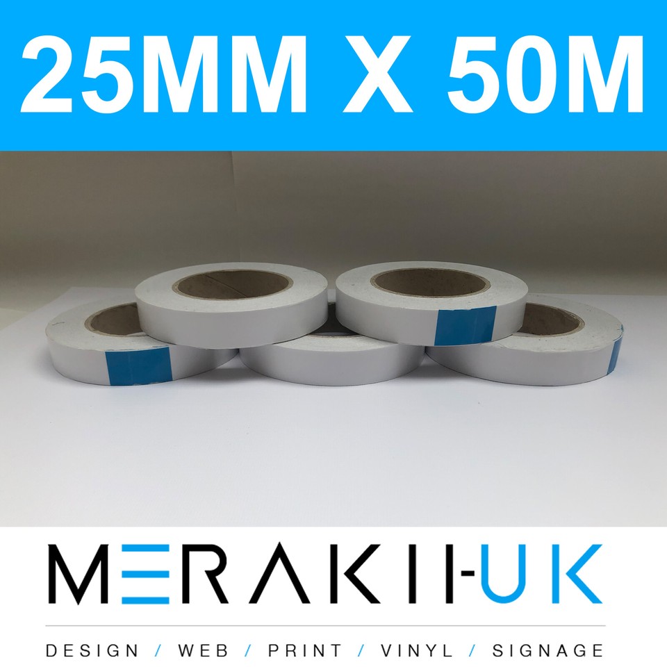 Double Sided Tape 25mm x 50m Strong Banners Clear Hem Hemming Sign x5 ...