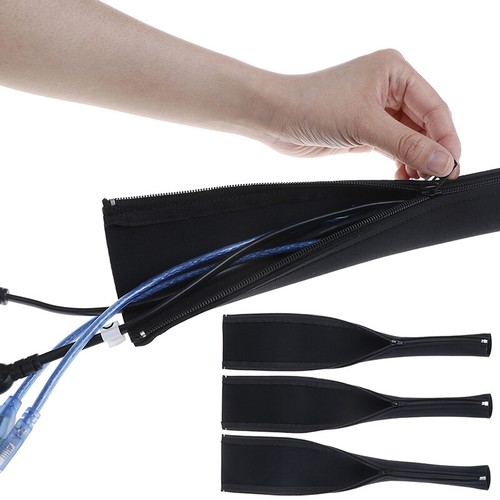 Neoprene cable management sleeve zipper wrap wire hider cover organizer ...