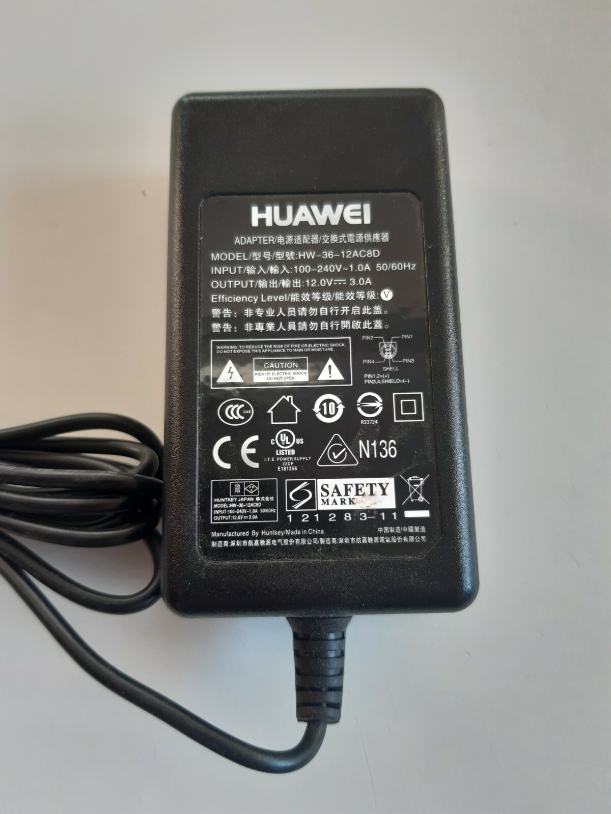 Genuine HUAWEI HW-36-12AC8D 12V 3A Power Adapter Power Supply Charger ...