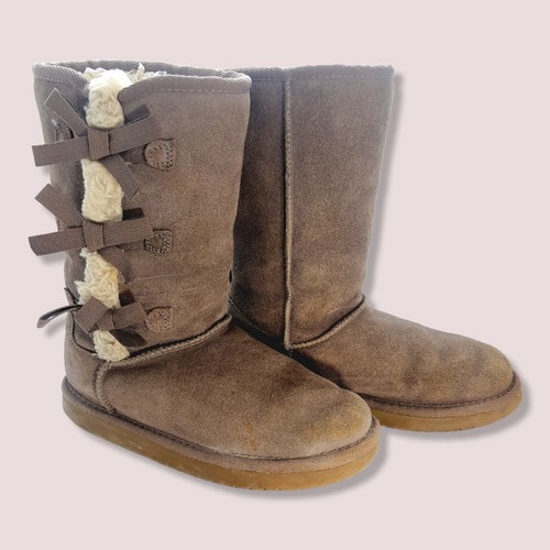 KOOLABURRA UGG Girls Sz 3 Victoria Tall Fur Winter Boots Bow Ties ...