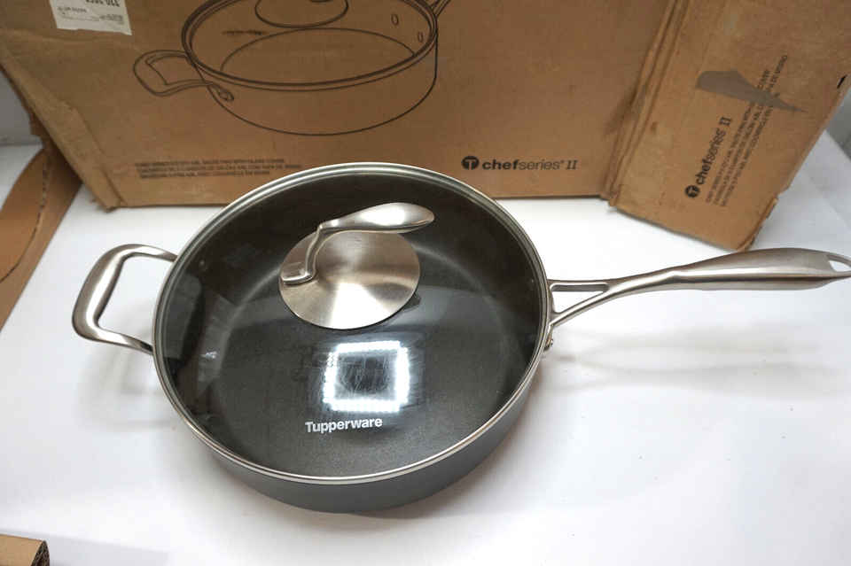 TUPPERWARE CHEF SERIES II SAUTE PAN COVER GLASS LID BOX 5 QT COOKWARE ...
